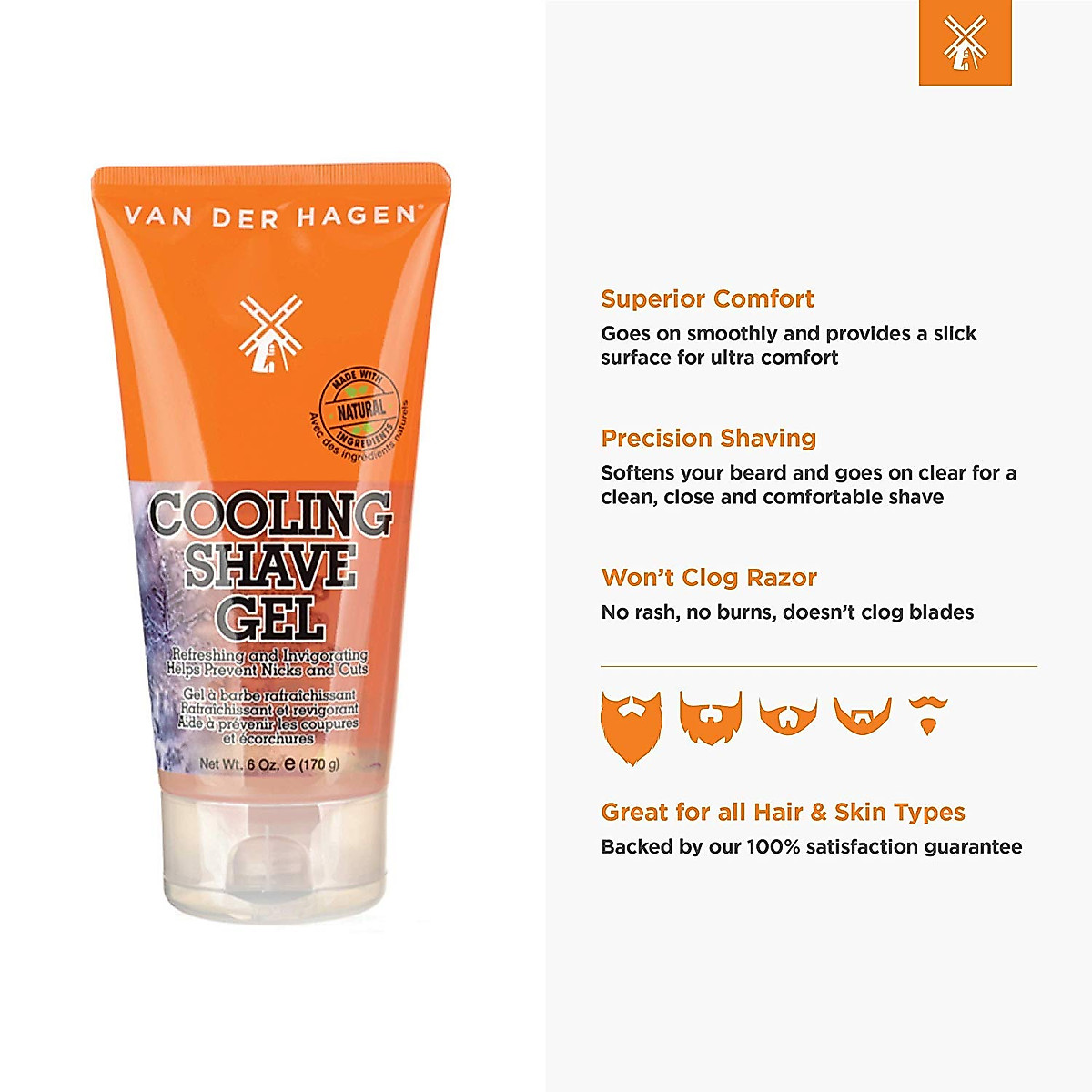 Van Der Hagen Cooling Shave Gel - Invigorating, Non-Foaming Shave Gel, Cools and Refreshes Skin, Helps Reduce Nicks, Razor Burn and Irritation, 6 oz