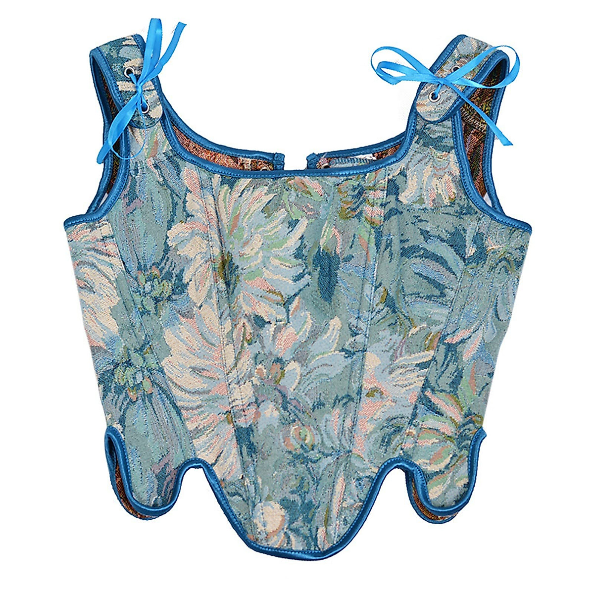 Womens Sexy Bustier Corset Y2K Eyelet Lace-up Floral Print Push Up Crop Tops Vintage Tank Top Party Clubwear Bodice X-Large