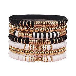 Colorful Surfer Stretch , Letter Vinyl Beads Bracelet Set, Handmade Elastic Rope Heishi, Summer Beach Bracelet for Women