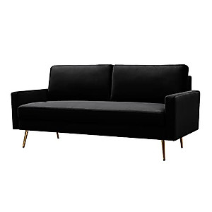QYSMT 62inch Velvet Square Arm Loveseat，Velvet Cover Modern Design Couch,with Gold-Finished Metal Legs, with 500 LB Load, 62'' x 30.7'' x 32.7''Tools-Free Assemble (Black) (LHSC18)