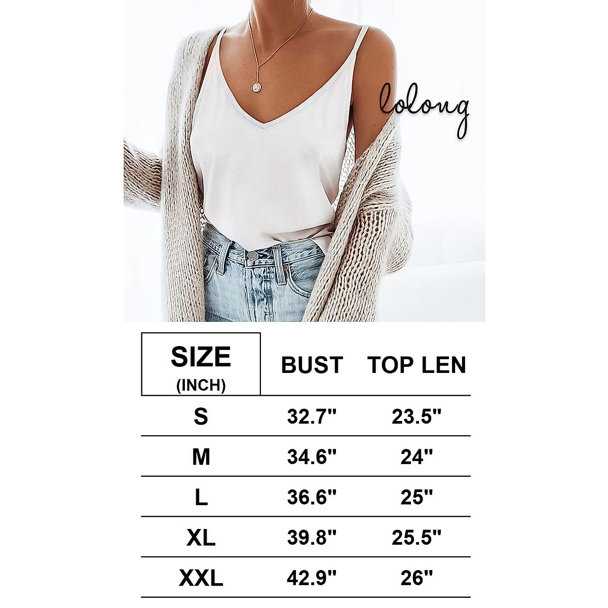 LOLONG V Neck White Tank Tops for Women Loose Fit Camisole Summer Sexy Spaghetti Strap Sleeveless Casual Beach Flowy Solid Shirts