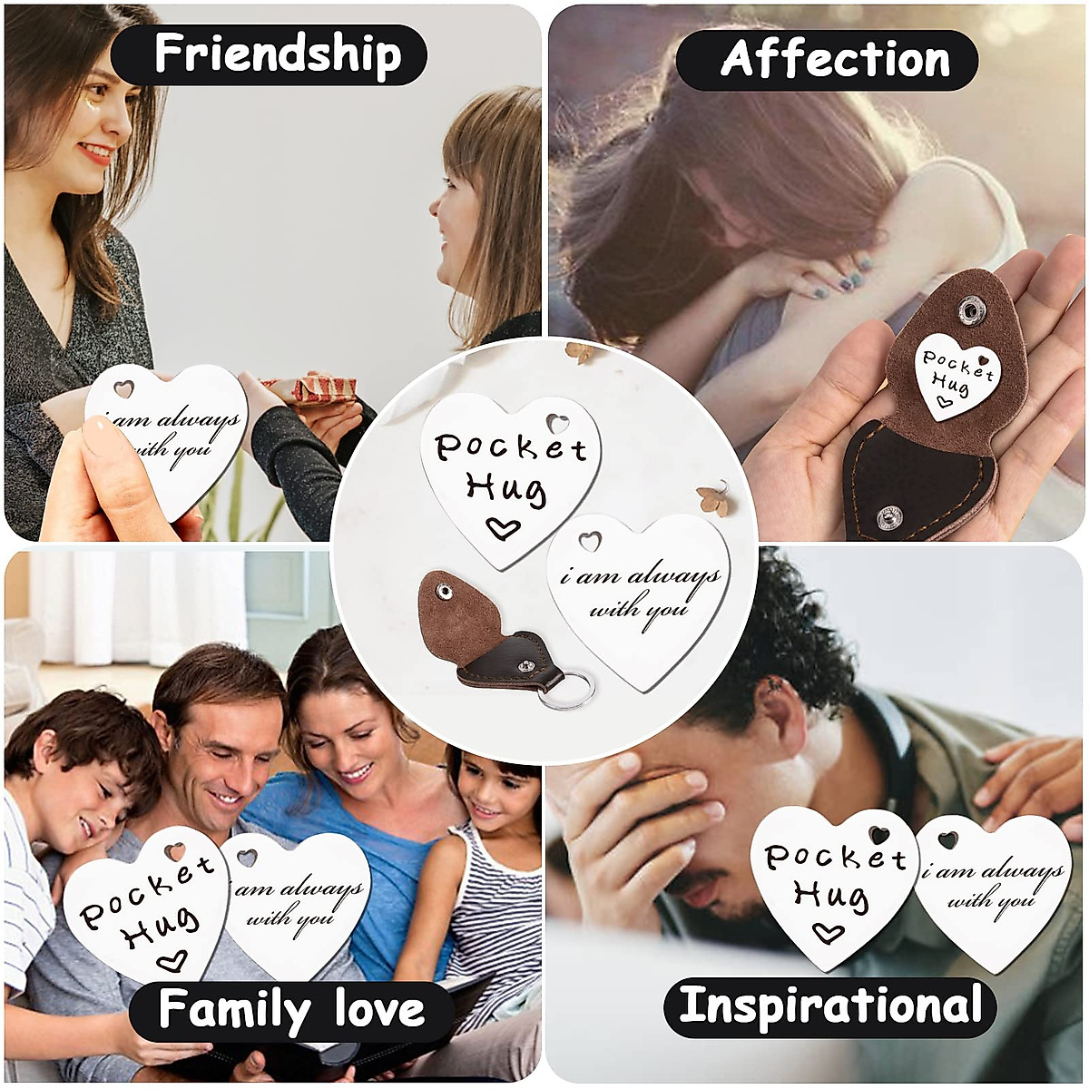 Qunrwe Long Distance Gift,Pocket Hug & Leather Keychain,I Love You Thinking of You Miss You Gifts for Women,Inspirational Gift Anniversary Birthday Gifts for Him Boyfriend Men Son Family Friends