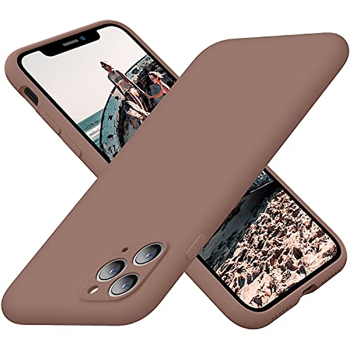 Cordking iPhone 11 Pro Case, Silicone Ultra Slim Shockproof Phone Case with Soft Anti-Scratch Microfiber Lining, [Enhanced Camera Protection], 5.8 inch, Light Brown