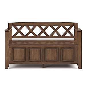 SIMPLIHOME Amherst SOLID WOOD 48 inch Wide Entryway Storage Bench with Safety Hinge, Multifunctional Transitional in Rustic Natural Aged Brown