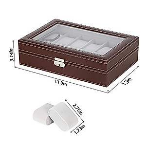 LIANTRAL Watch Box, 12-Slot Leather Watch Case Organizer Watch Holder for Men, Glass Top (Brown)