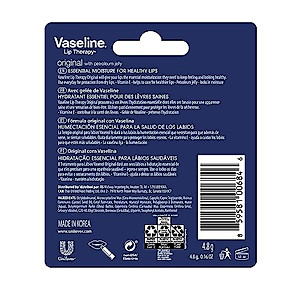 Vaseline Lip Therapy Care Original, Fast-Acting Nourishment, Ideal for Chapped, Dry, Cracked, or Damaged Lips, Lip Balm, 0.16 Ounce (Pack of 4)