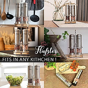 Electric Salt and Pepper Grinder Set - Automatic Salt Pepper Mills with Light - Battery Operated Salt and Pepper Shakers with Stand - Refillable Pepper Grinders with Adjustable Coarseness