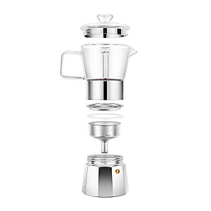 Geesta Moka Pot Premium Crystal Glass-Top Stovetop Espresso Moka Pot - 6 cup - Coffee Maker, 240ml/8.5oz/6 cup (espresso cup=40ml) Coffee Lover Gifts Ideas
