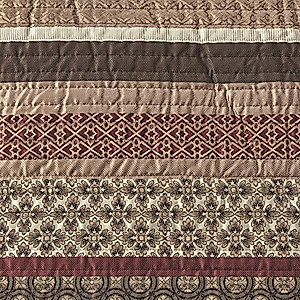 Madison Park Quilt Set Luxurious Jacquard Stripes Design - All Season, Coverlet Bedspread Lightweight Bedding Layer, Shams, Decorative Pillow, Full/Queen(90"x90"), Floral Red 5 Piece