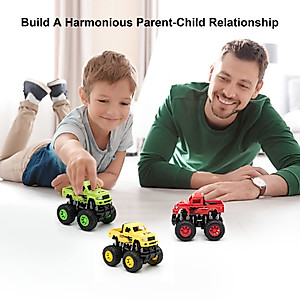 LONGYUEDI Pull Back Cars Toy, Toddlers Mini Monster Trucks 360° Rotating Shockproof Vehicles Toy for Boys Girls Tiny Friction Powered Cars Push and Go Great Gifts for Kids Children Aged 3-8.…