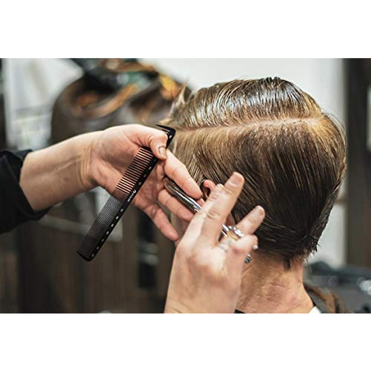 HYOUJIN 7 pcs Hair Comb Set Rat Tail Parting Combs Carbon Wide and Fine Tooth Comb Brush Cutting Comb Professional Styling Hair Combs for Women,Men Accessories with Clips