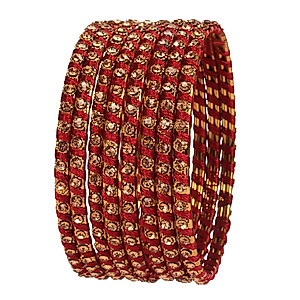 Touchstone New Silk Thread Bangle Collection Indian Bollywood Hand Woven Silk Thread Marron Color Rhinestone Designer Jewelry Special Extra Large Size Bracelets Bangle Set of 8 for Women.