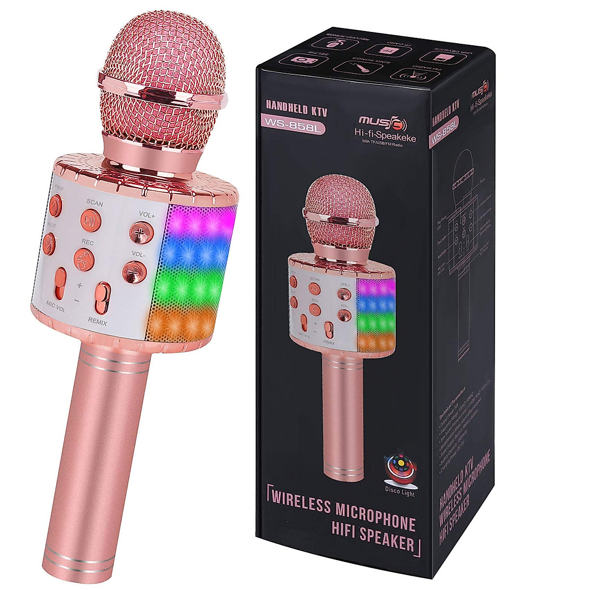 Toys for Girls Karaoke Microphone - Portable Wireless Bluetooth Karaoke Mic Machine with Flashlights, 3 4 5 Year Old Girl Birthday Gifts,Kids Toys for 6 7 8 9 10 Year Old Girl Stuff Teen