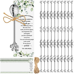 Tioncy 50 Pcs Bridal Shower Favors Tea Spoons 4.9 Inch Silver Stainless Steel Leaf Dessert Teaspoon Coffee Tea Party Favors with Thank You Cards and Rope for Gift Bridal Shower Guests Wedding