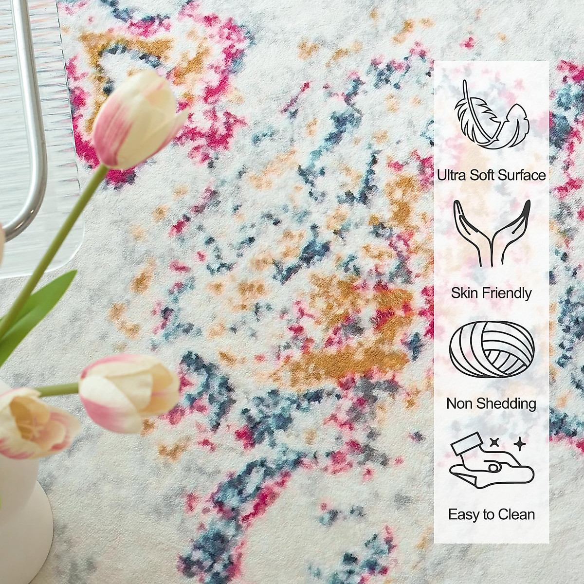 Machine Washable Rug 5'x 7' Vintage Design Washable Area Rugs with Non Slip Rugs for Living Room Bedroom Traditional Woven Rug Carpet Stain Resistant Dining Home Office Boho Rug