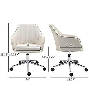Vinsetto Mid-Back Home Office Desk Chair Swivel Armchair with Tub Shape Design & Lined Pattern Back for Living Room Home Office, Beige