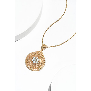 MORGAN & PAIGE 18K Yellow Gold-Plated .925 Sterling Silver Genuine Sky Blue Topaz Evil Eye Teardrop Filigree 1-5/8" Pendant Necklace on 18" Chain - December Birthstone