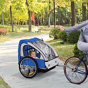 Aosom 2-Seat Child Bike Trailer for Kids with a Strong Steel Frame, 5-Point Safety Harnesses, & Comfortable Seat, Blue