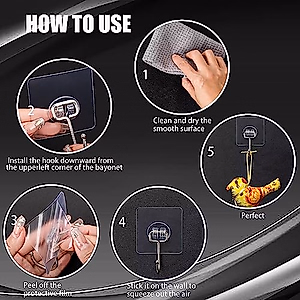 DKHDBD Large Adhesive Hooks, 16-Pack Hold 44lb(Max) Heavy Duty Sticky Hooks, Waterproof Transparent Hooks for Hanging, Self-Adhesive Traceless Clear Wall Hooks to Use for Keys Robe & Towel