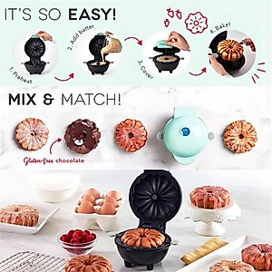 Cake Maker Lava Cake Maker Mini Donut Maker Waffle Maker Pancakes Maker Machine for Breakfast, Snacks, Desserts Non-stick Surface, Cake Machine, Double-sided Heating, Azure