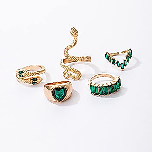 ZZ ZINFANDEL Boho Crystal Snake Rings Set,Stacking Rings Set, Knuckle Ring Set, Stackable Midi Cuff Rings