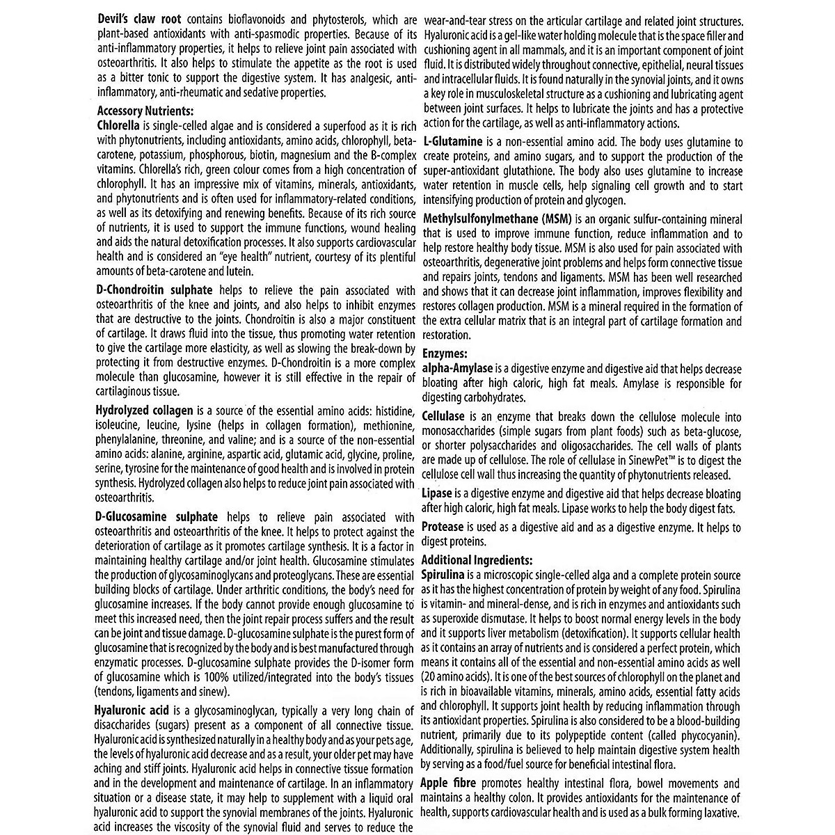 Omega Alpha Pets - Performance & Mobility-A Complete Joint Care and Health Complex + D-Chondroitin, D-Glucosamine, MSM, Hyaluronic Acid & Collagen- SinewPet-500g (One Bottles)