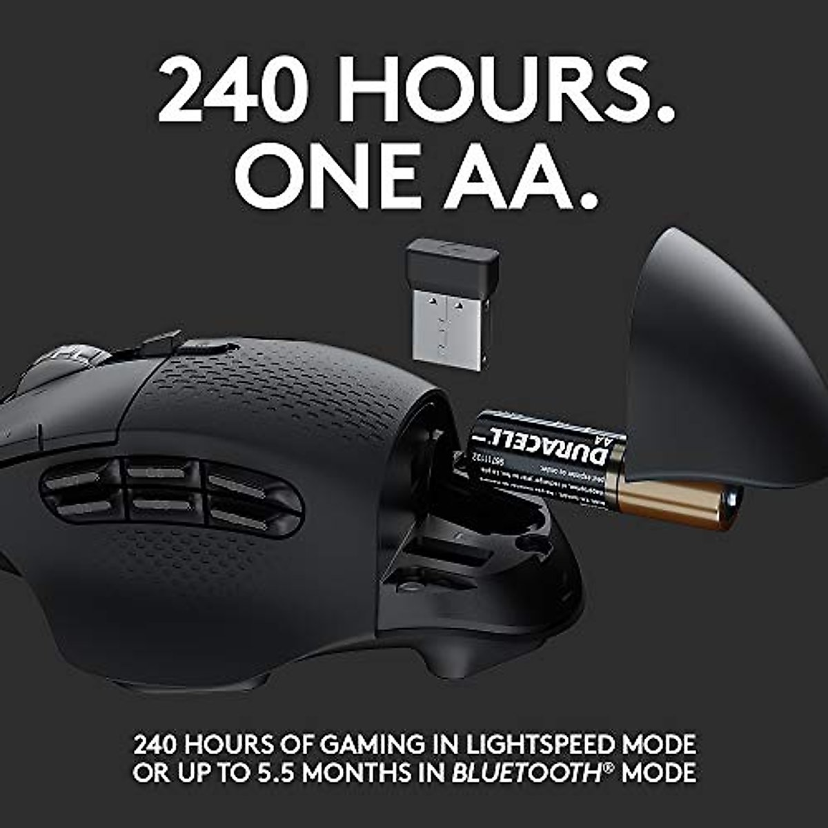 Logitech G604 LIGHTSPEED Gaming Mouse with 15 programmable controls, up to 240 hour battery life, dual wireless connectivity modes, hyper-fast scroll wheel - Black