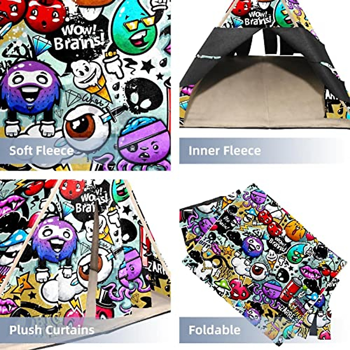 RATGDN Small Pet Hideout Graffiti Texture Bizarre Elements Characters Hamster House Guinea Pig Playhouse for Dwarf Rabbits Hedgehogs Chinchillas