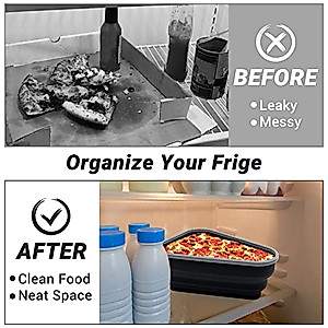 Joymicre Pizza Storage Container Silicone Pizza Slice Storage Container with 5 Microwavable Serving Trays Expandable Pizza Container Reusable Dishwasher Safe Collapsible Leftover Pizza Storage (Black)