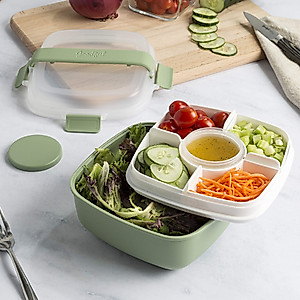 Goodful Stackable Lunch Box Container, Bento Style Food Storage with Removeable Compartments for Sandwich, Snacks, Toppings & Dressing, Leak-Proof and Made without BPA, 56-Oz, Green