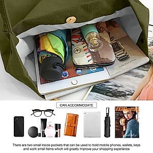 Ndeno Women Tote Bags Grocery Shoulder Bag Corduroy with Inner Pocket for Work Beach Lunch Travel Shopping Shopper Handbags (Armygreen+Merlot), Green