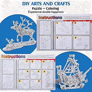 Syhood 36pcs 3D Coloring Puzzle Set Animal Painting Puzzle Crafts for Girls Set Include 12 Creative DIY Painting with 24 Coloring Pens for Boys and Girls Educational Birthday Gift Supplies