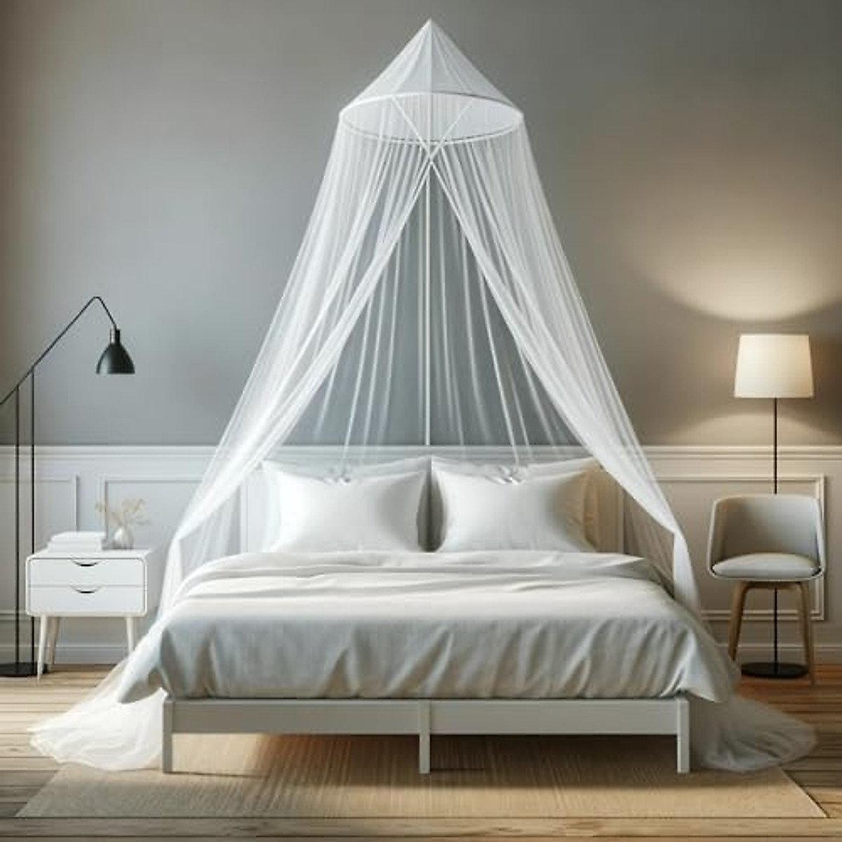 Zufio Mosquito Net for Bed, Extra-Long Bed Canopy for Girls 12.5M Coverage Mosquito Bed Net Essential Summer Netting Cover for Home Outdoor& Trip (A-White Dome)