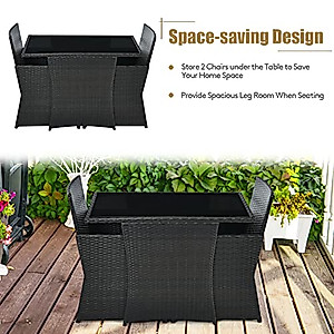 LUKEO 3PCS Patio Rattan Furniture Set Cushion Sofa Armrest Garden Deck Navy Mixed Brown