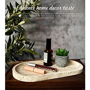 Natural Oval Beige Marble Tray 11.8 x 5.9inches, Travertine Stone Tray Bathroom Vanity Tray Catchall Tray for Jewelry Perfume Candle, Large Decorative Tray for Nightstand/Bedroom/Counter/Home Decor