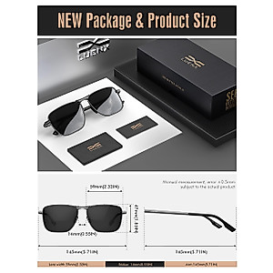 LUENX Men Rectangular Polarized Sunglasses Square Retro Shades - Black Lens Gunmetal Frame 59mm