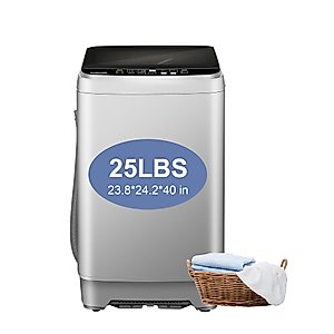 Portable Washing Machine 25lbs Capacity, Fully Automatic Compact Washer with 10 Wash Programs and 8 Water Levels, LED Display/Drain Pump, Compact Washing Machine Ideal for Camping, Apartment, Grey