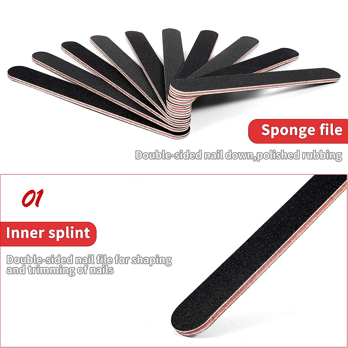 Nail File Emery Board Nail care Double Sided 100 180 Grit Gel Acrylic Dip Black Nail Buffering Files Professional Manicure Pedicure Tools 10Pcs/Pack Nail Files Set for Home and Salon Use