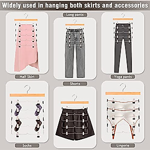 DOIOWN Skirt Hangers Space Saving - 6 Pack Beechwood Skirt Short Hangers - Non Slip Women Space Saving Skirt Hangers with Clips - 5 Tier Skirt Organizer Closet Organizers & Storage