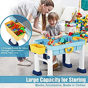 Moccha 6 in 1 Building Block Table Set, Toddler Activity Table w/ 3 Adjustable Height, Build & Learn Table for Boys Girls, Kids Block Play Table with Toy Storage, Toddler Folding Table