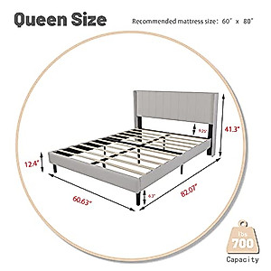 Zavoter Queen Upholstered Platform Bed Frame with Headboard, Mattress Foundation, Wood Slat Support, Quiet, no Box Spring Needed, Easy to Assemble Light Gray