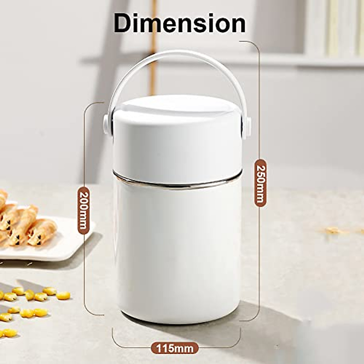 Livefunni Vacuum Insulated Thermos for Hot or Cold Food, 33oz Premium 316 Stainless Steel Food Flask with Foldable Spoon and Handle, Leakproof Thermal Food Jar Soup Container for Adults/Kids (Blue)