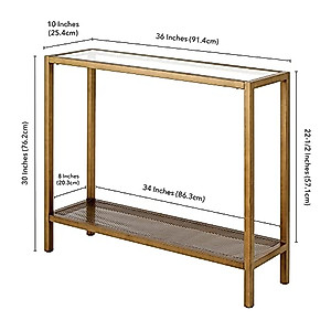 Henn&Hart 36" Wide Rectangular Console Table in Brass, Entryway Table, Accent Table for Living Room, Hallway
