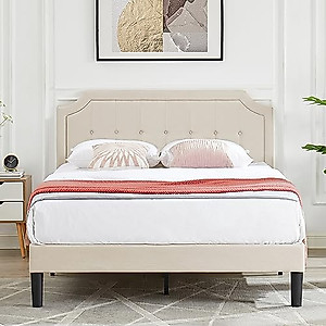 VECELO Upholstered Platform Bed Frame with Adjustable Headboard, Wooden Slats Support, No Box Spring Needed, Modern Style, Full Size