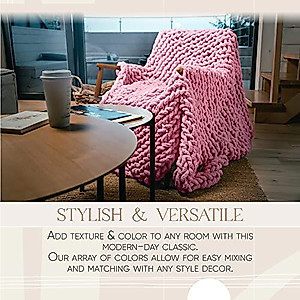 Lake Island Chunky Knit Throw Blanket - NO Shedding 50x60 Inch - Luxury Chenille Chunky Blanket Adds Warmth - Soft Cozy Chunky Throw Blanket for Bed, Sofa or Chair - Plush Boho Farmhouse Decor Pink