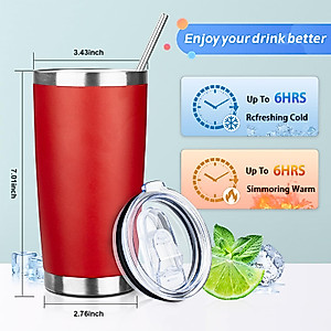 ATIKZHE 20oz Tumbler with Straw and Brush, Stainless Steel Vacuum Insulated tumbler, Double Wall Insulated Coffee Tumbler for Outdoor, Home, Travel,Office (Bright Red,1pcs)