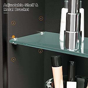 Mepplzian Black Arched Medicine Cabinets with Mirror,Semi Medicine Cabinet for Bathroom,Metal Framed Medicine Cabinet Surface Mount,Bathroom Mirror Cabinet with Storage,Not Recessed,Black,16 x31Inch