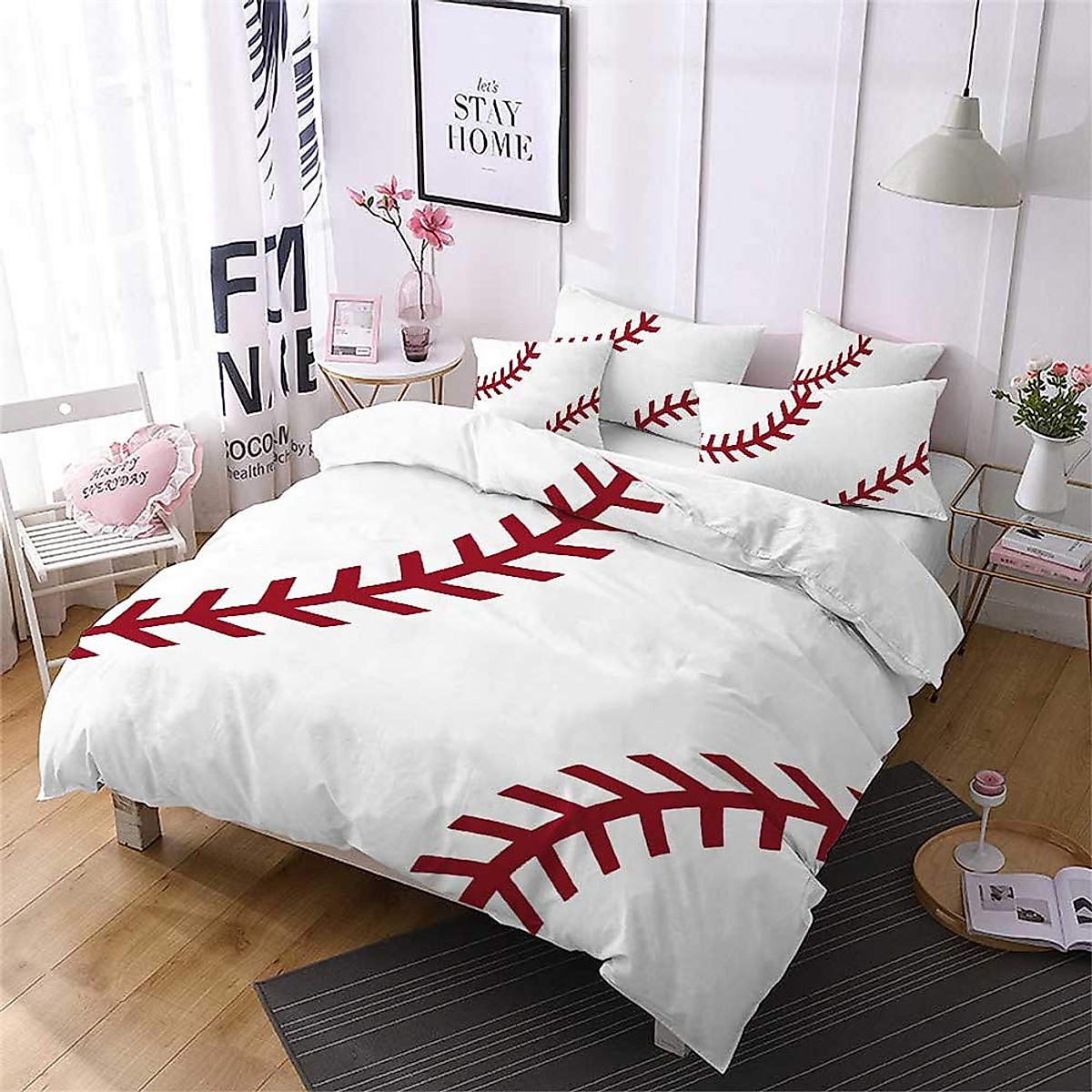 LanS Precise Baseball Sport Series Duvet Cover Bedding Set, Duvet Cover and Pillowcase, 3/4 Piece Set (Duvet Cover + 2 Pillowcases + Sheets) Health/Soft/colourfast (I,Full-3PCS-200x229cm)