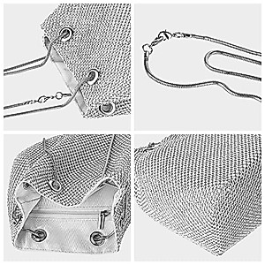 Linkidea Rhinestone Bucket Bag for Women, Evening Lady Purse, Party Prom Wedding Crossbody Shoulder Handbag (Silver)