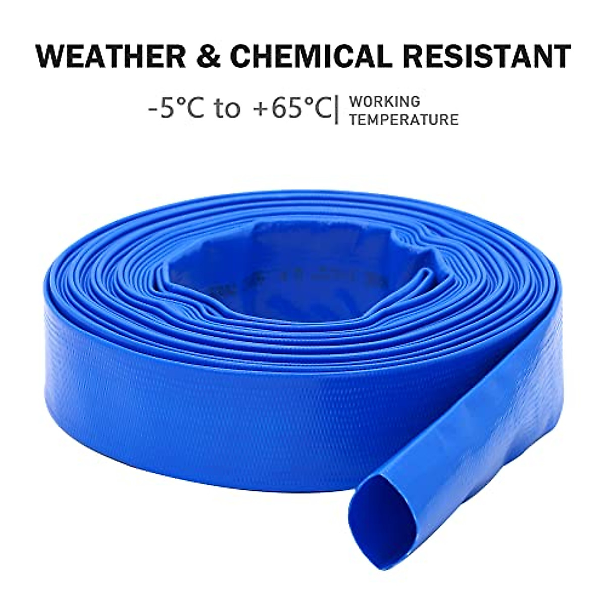 DAVCO 3" x 50 ft Pool Backwash Hose, Heavy Duty Reinforced Blue PVC Lay Flat Water Discharge Pump Hoses For Swimming Drain Pools and Clean Filters,with 1 Clamp